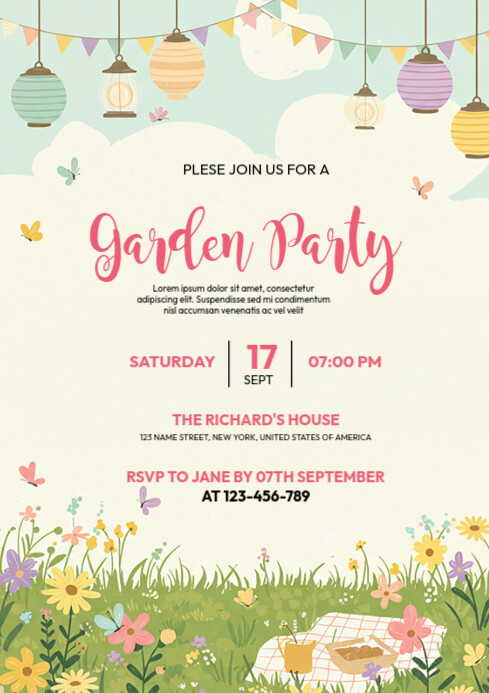 Yellow Professional Garden Party Flyer Template A4 | PosterMyWall