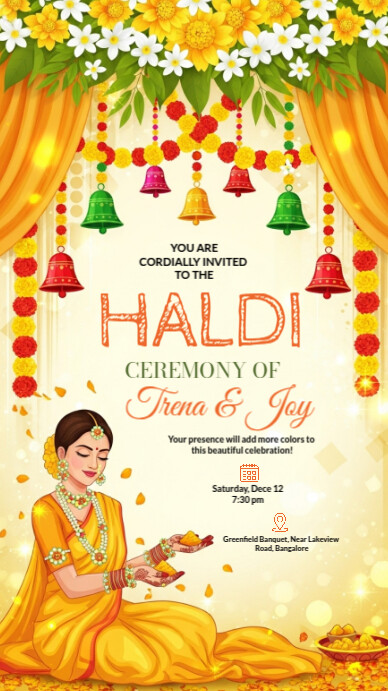 Yellow Professional Haldi Ceremony Invitation Instagram Story Template ...