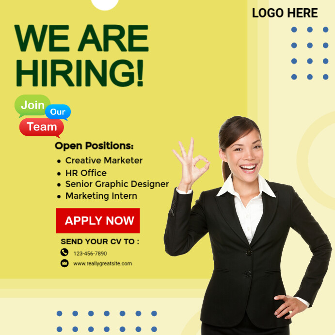 Yellow Professional Hiring Square (1:1) Template | PosterMyWall