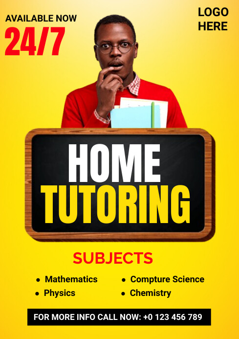 Copy of Yellow Professional Home Tutoring A4 | PosterMyWall