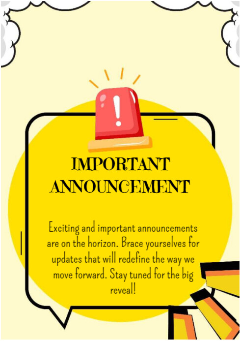 Yellow Professional Important Announcement A4 Template | PosterMyWall