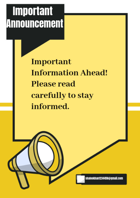 Yellow Professional Important Announcement A4 Template | PosterMyWall