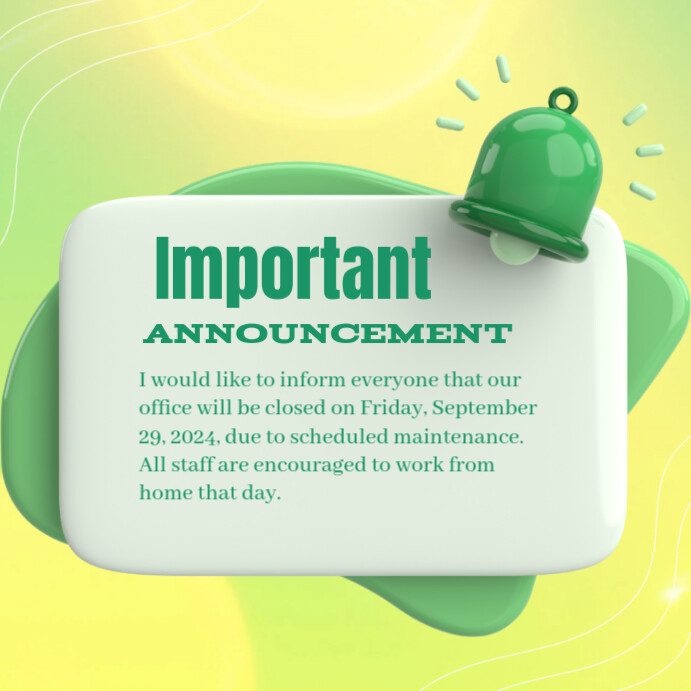 Yellow Professional Important Announcement Instagram Post Template ...