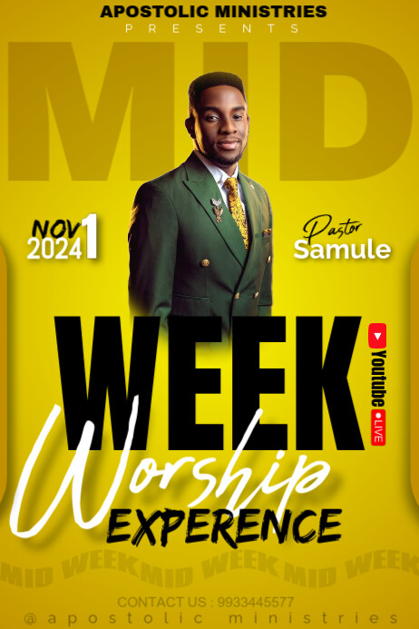 Yellow Professional Mid Week Worship Experience Poster Template ...