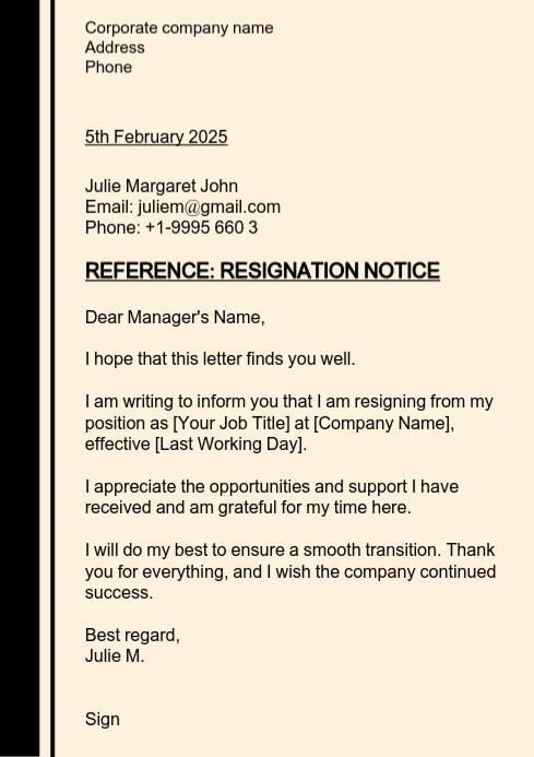 Plantilla de Yellow Professional Resignation Letter Template A4 ...