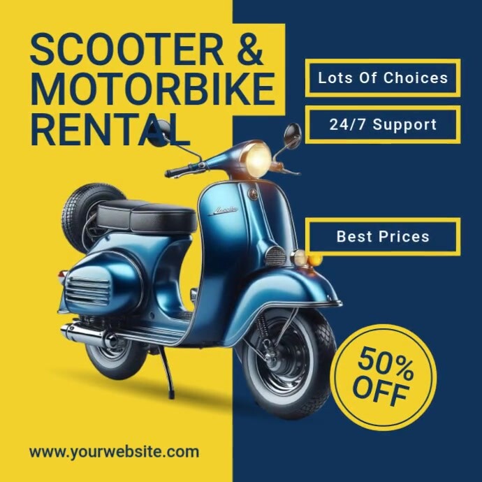 Yellow Professional Scooter Motorbike Rental Instagram Post Template ...