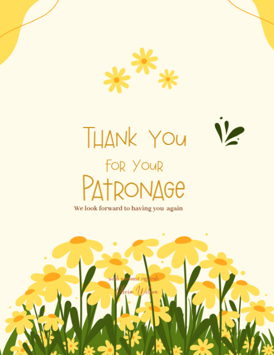Yellow Professional Thank You For Your Patronage Flyer (us Letter ...