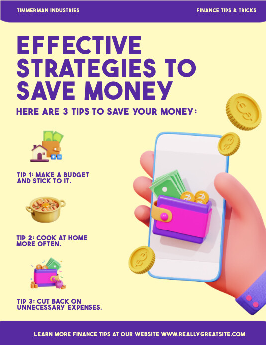 Yellow Purple Illustrative Finance Tips Flyer Template | PosterMyWall