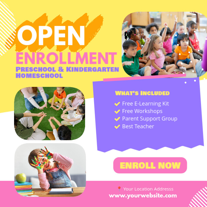 Copy of Yellow Purple Pink Professional Open Enrollment Preschool ...