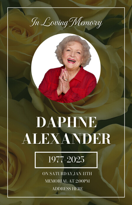 yellow rose funeral card program Template | PosterMyWall