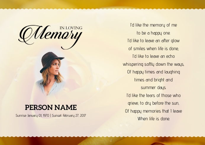 Yellow Rose Funeral Card template | PosterMyWall