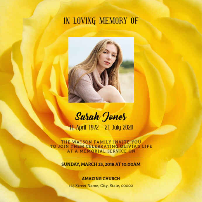 Yellow rose Funeral Instagram post Template | PosterMyWall