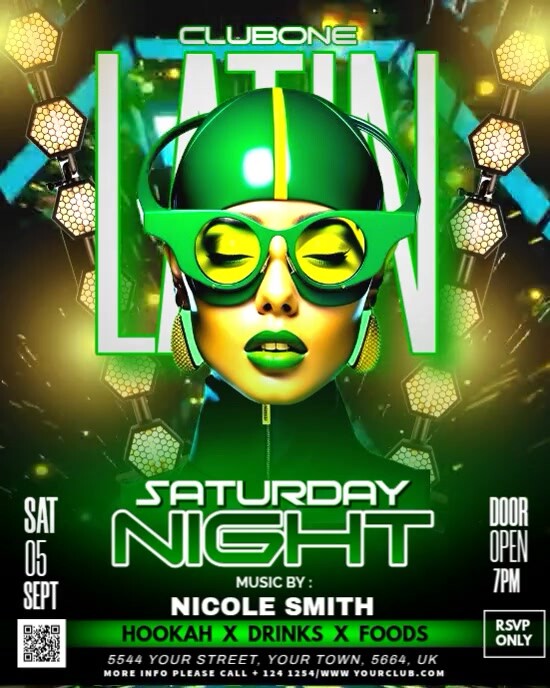 Yellow Saturday Latin Night Party Video Flyer Instagram Portrait ...