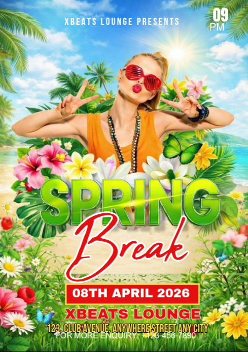 Yellow Spring Break A3 Template | PosterMyWall