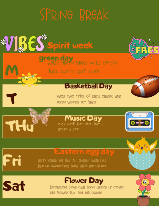 Plantilla de Yellow Spring Break Spirit Week Flyer high Quality ...