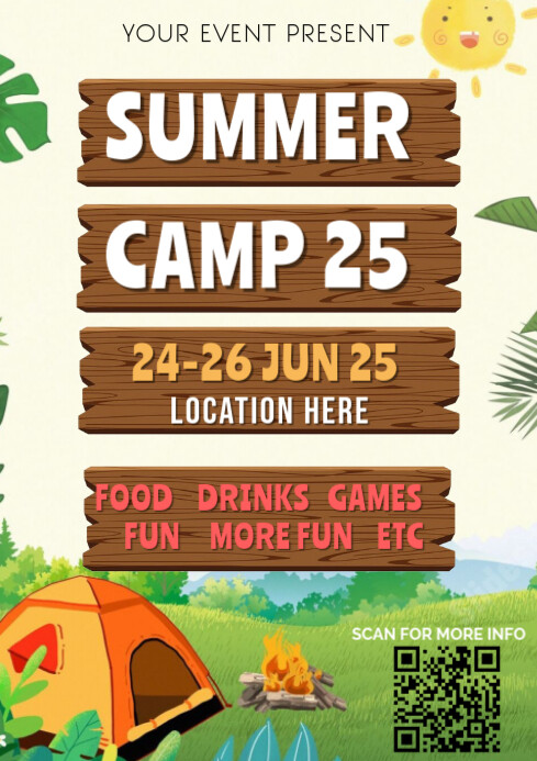 Yellow Summer Camp Poster A4 Template | PosterMyWall