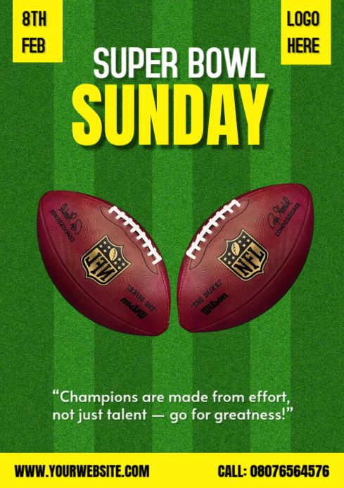 Yellow Super Bowl Event A4 Template | PosterMyWall