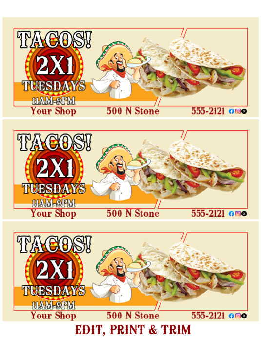 Yellow Taco Tuesday 2x1 Ad Or Newspaper Insert Flyer (us Letter ...