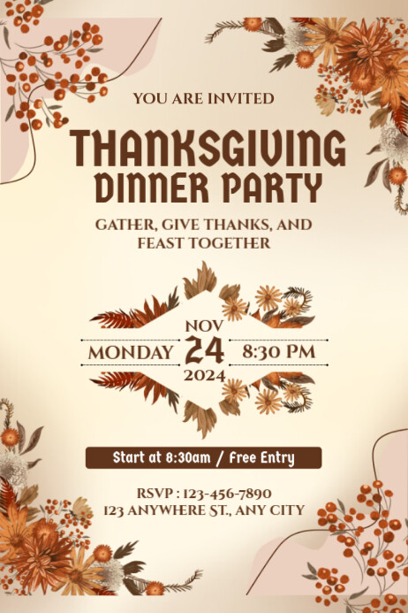 Yellow Thanksgiving Dinner Party Poster Template | PosterMyWall