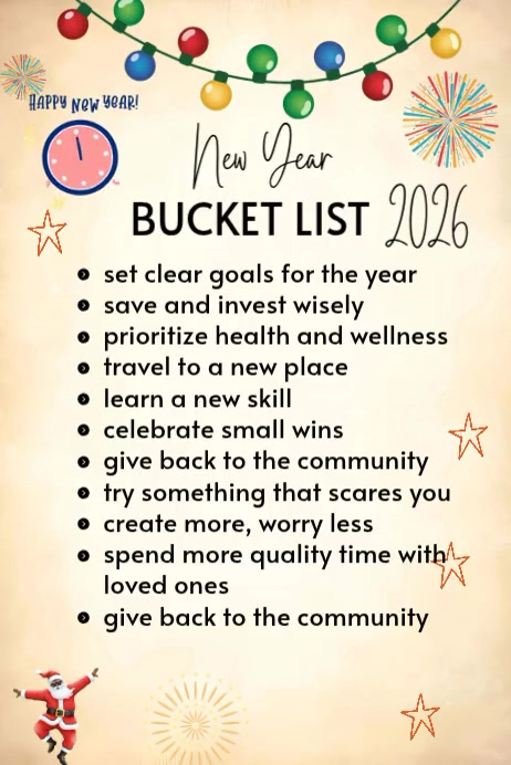 Yellow Typographic 2026 Bucket List Poster Template | PosterMyWall