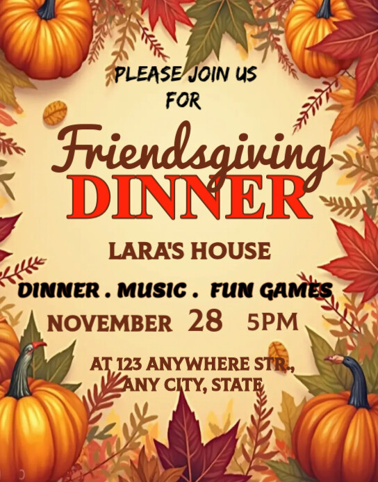 Yellow Typographic Friendsgiving Dinner Invitation Fall Gathering ...