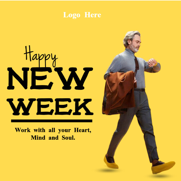 Yellow Typographic Illustrative Happy New Week Business Flyer With ...