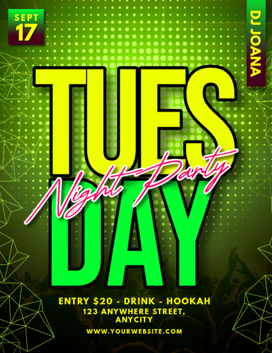 Yellow Typographic Tuesday Night Party Pamfle Template | PosterMyWall