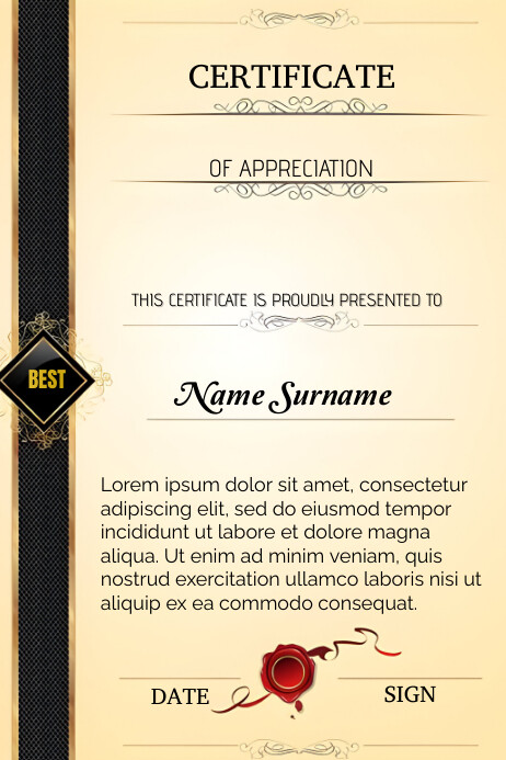 Yellow Typography Certificate Of Appreciation Template | PosterMyWall