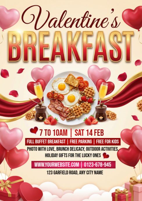 Yellow Valentine's Breakfast Event A5 Template | PosterMyWall