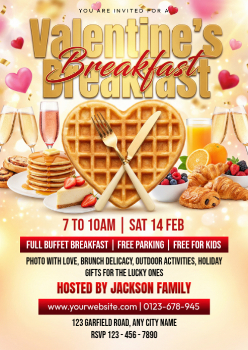 Yellow Valentine's Breakfast Event A6 Template | PosterMyWall