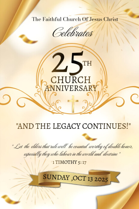 Yellow Vintage Church Anniversary Flyer Poster Template | PosterMyWall