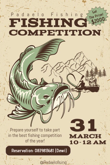 Yellow Vintage Fishing Competition Poster เทมเพลต | PosterMyWall
