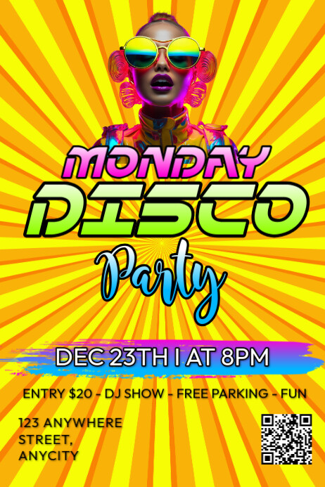 Yellow Vintage Monday Disco Party Poster Template | PosterMyWall