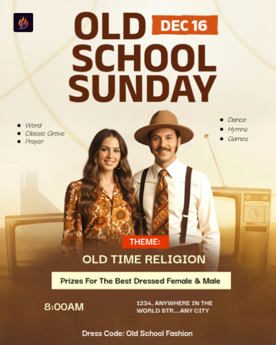 Plantilla de Yellow Vintage Old School Sunday Church Event Flyer ...