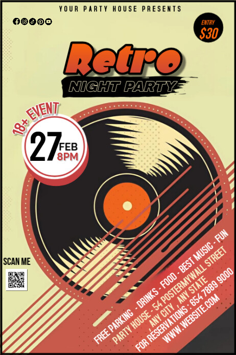 Yellow Vintage Retro Night Party Poster Template | PosterMyWall