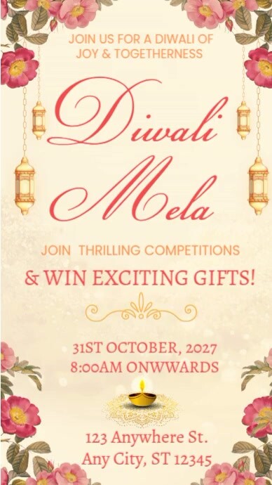 Yellow Vintage Stylish Diwali Animation Poster With Colorful Visuals ...