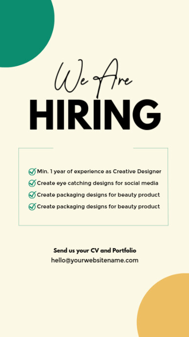 Yellow We Are Hiring Instagram Story Template | PosterMyWall