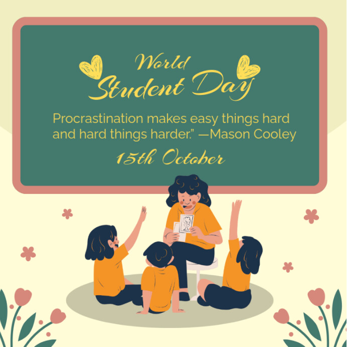 Yellow World Student Day Instagram Post Template | PosterMyWall
