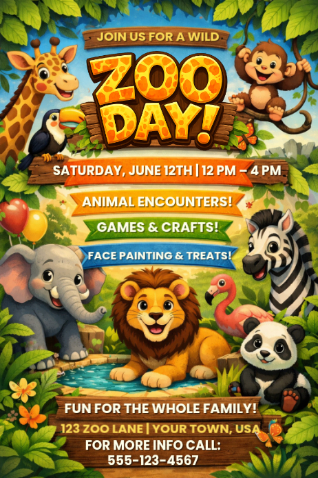 Yellow Zoo Day Event Poster Template | PosterMyWall