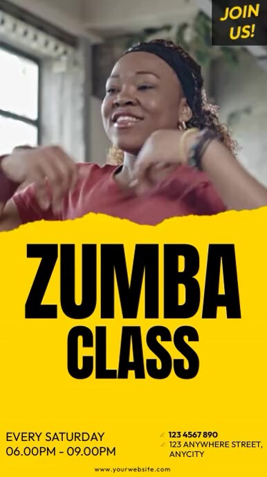 Yellow Zumba Class Tampilan Digital (9:16) Template | PosterMyWall