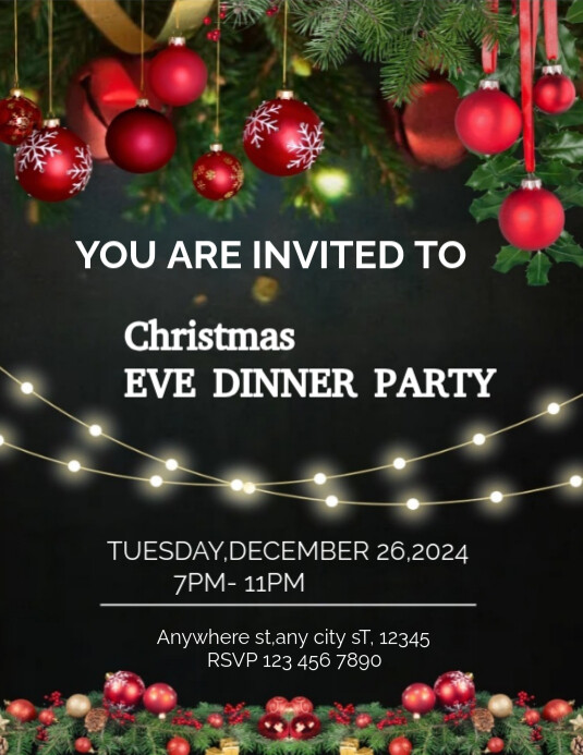 You are invited to Christmas eve dinner party template | PosterMyWall