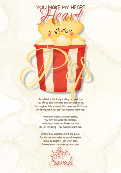 You make my heart pop valentine poem with popcorn bucket Template ...