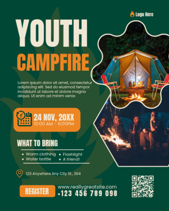 Youth Campfire — Outdoor Fellowship Night Flyer | Editable Template ...
