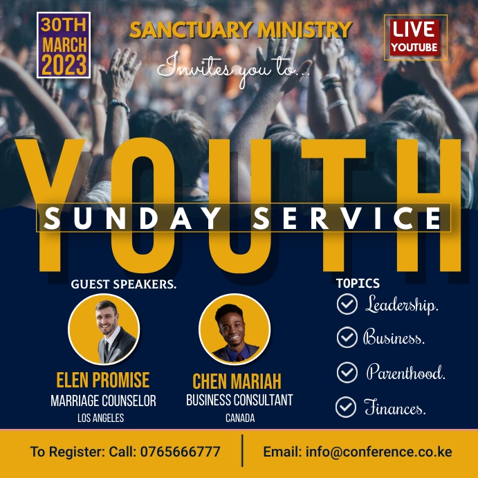 YOUTH CONFERENCE CHURCH SERVICE PARTY seminar Template | PosterMyWall