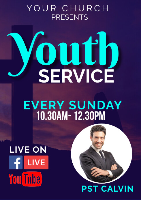 Youth Service Flyer, youth day, youth event Template | PosterMyWall