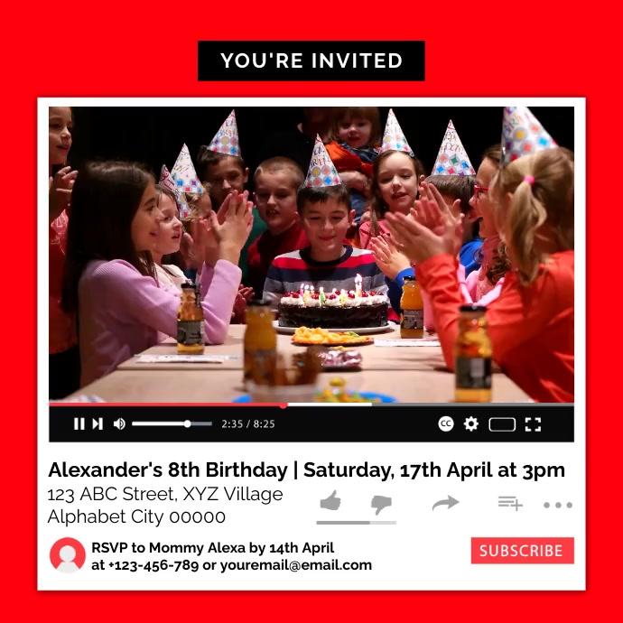Youtube Birthday Invitation Template | PosterMyWall