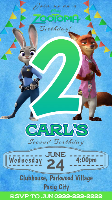 Zootopia 2 Birthday Invitation Template | PosterMyWall