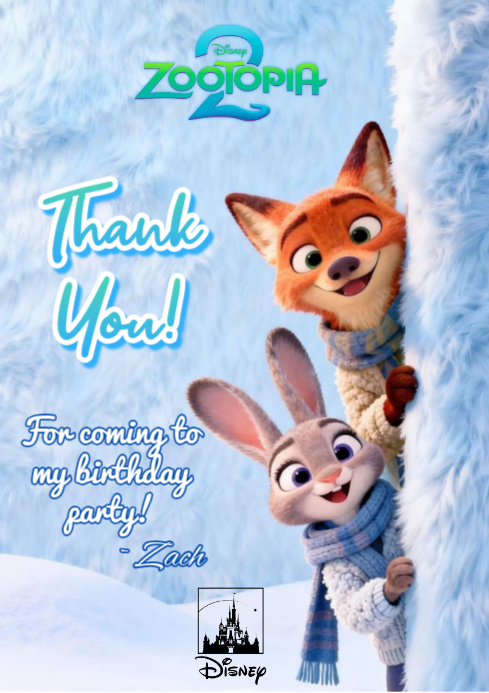 Zootopia 2 Birthday Thanks Template | PosterMyWall