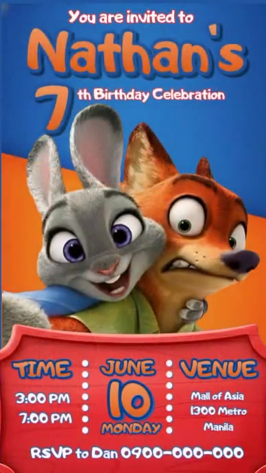 Szablon Zootopia Birthday Invitation | PosterMyWall