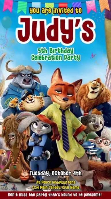Zootopia-Birthday Invitation Template | PosterMyWall